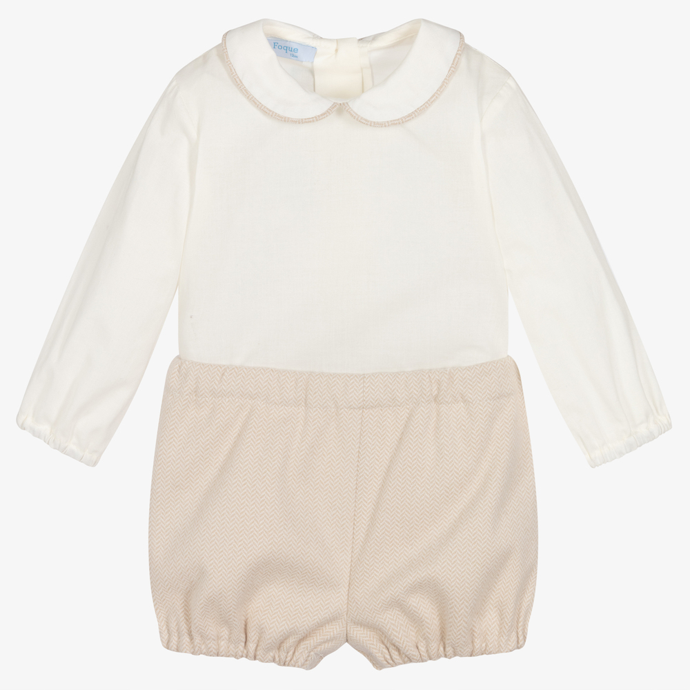 Foque Boys Ivory & Beige Shorts Set | Little Boppers