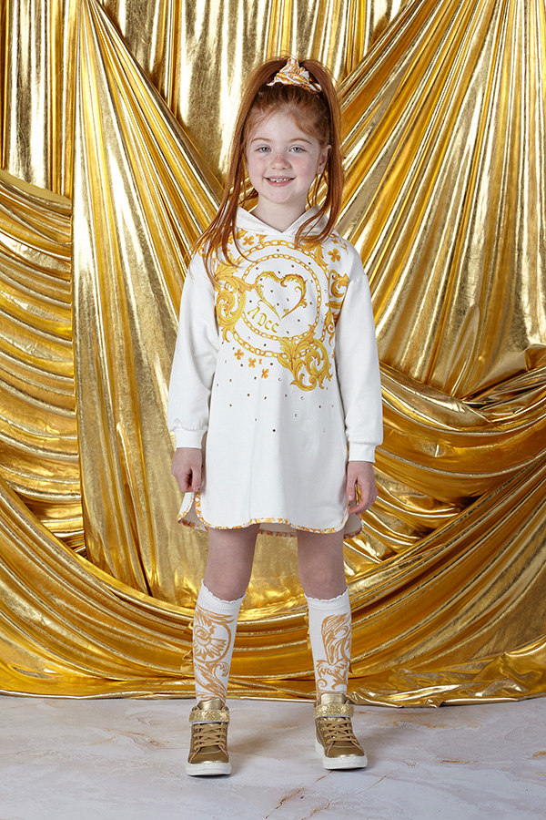 Adee Bella White & Gold Baroque Hoddy Dress | Little Boppers