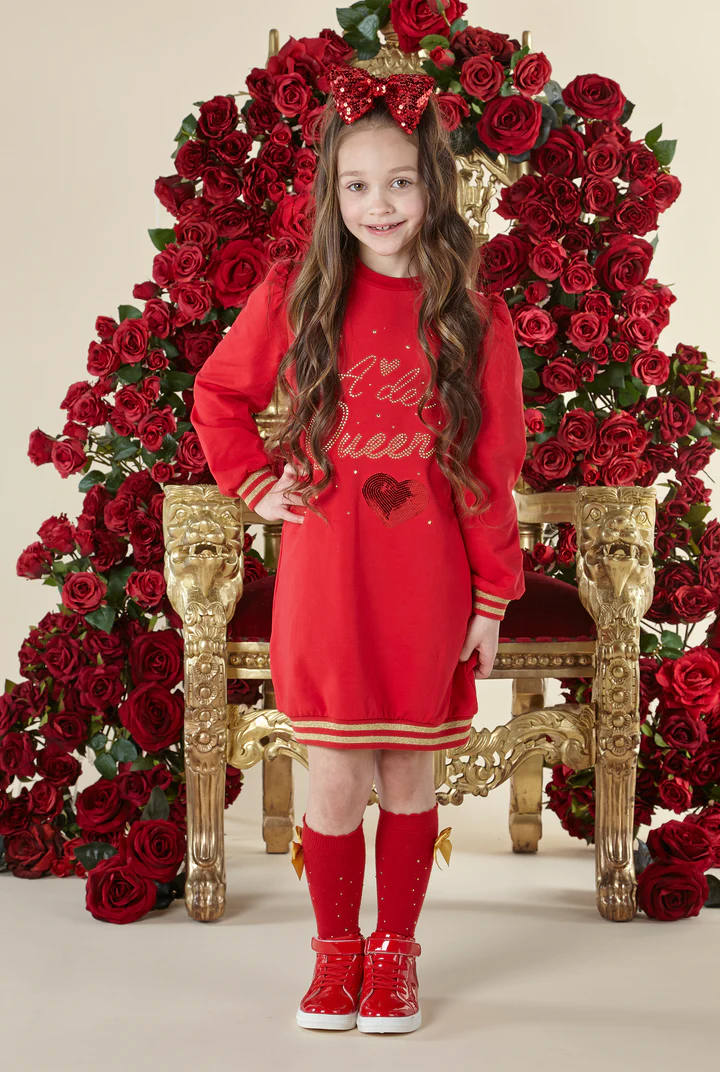 ADee COCO Red & Gold 'Adee Queen' Sequin Heart Sweater Dress | Little ...