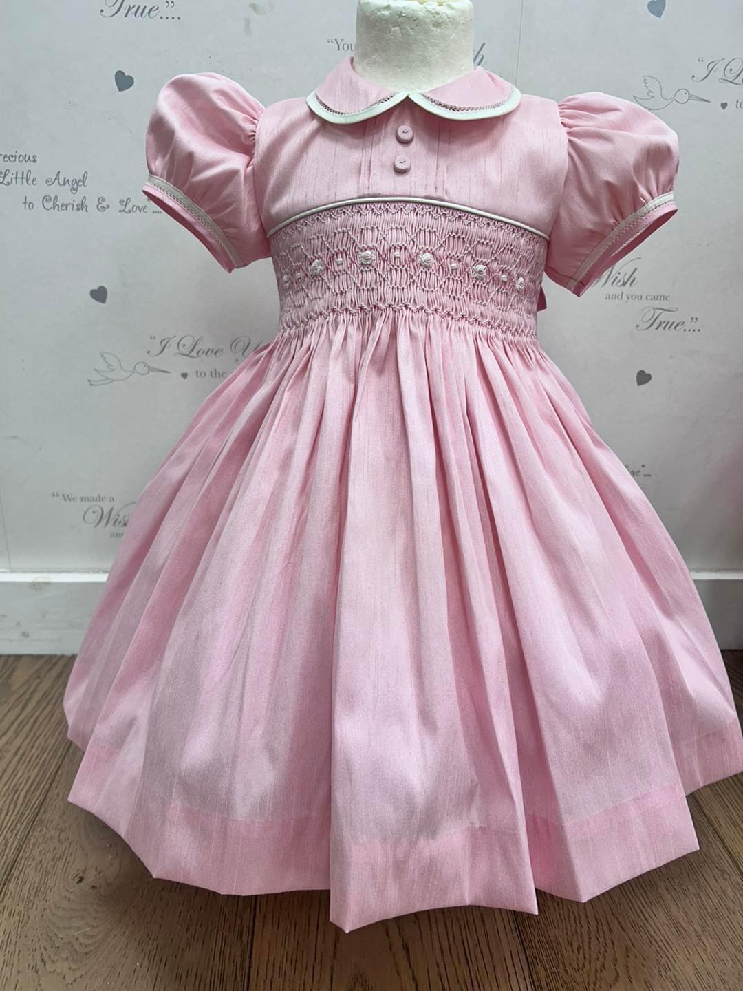 Pretty Originals Girls pink Smocked Deluxe Dress | Little Boppers