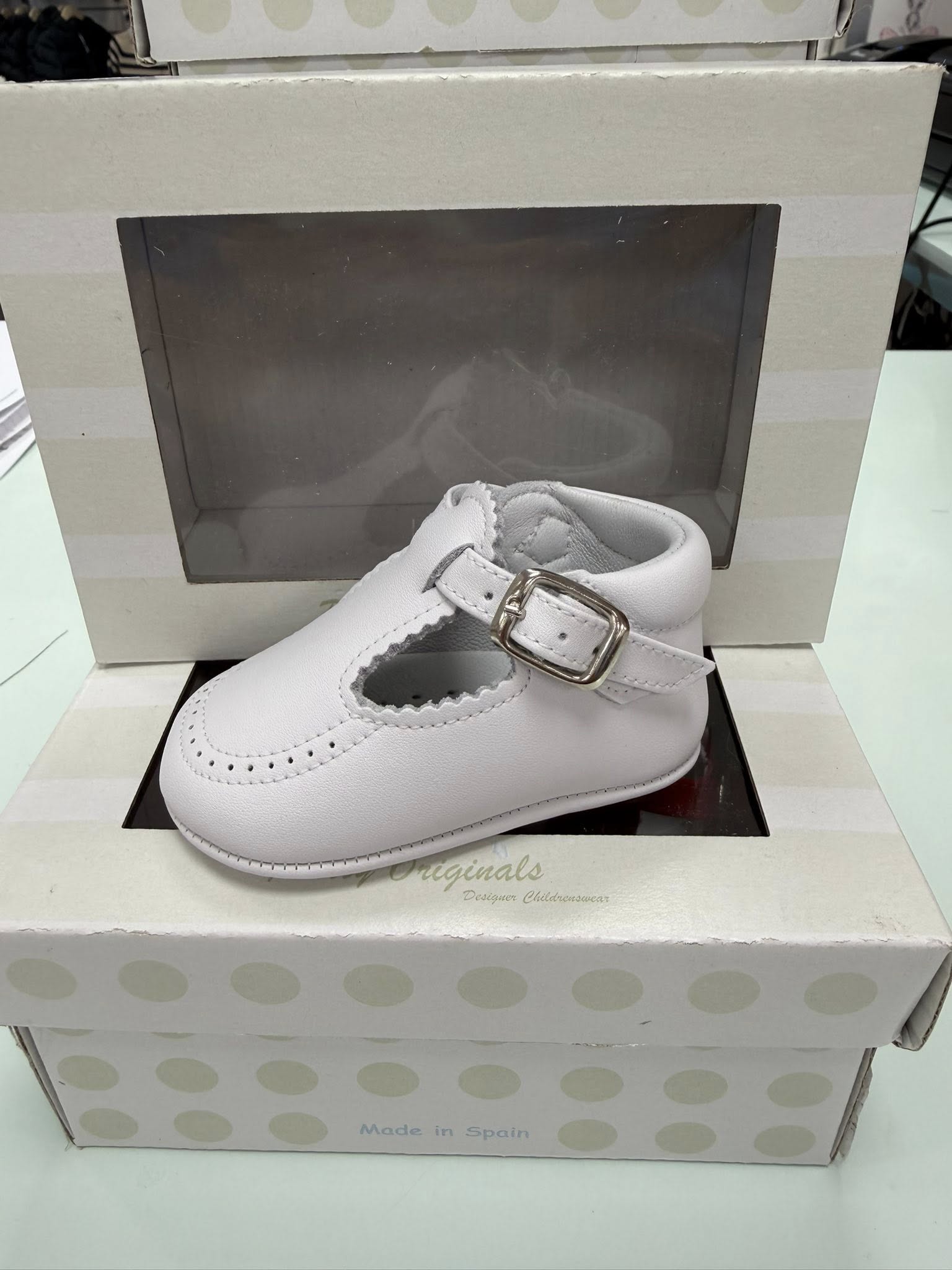 Pretty Origianals Soft White Leather T - Bar Babies Shoe | Little Boppers